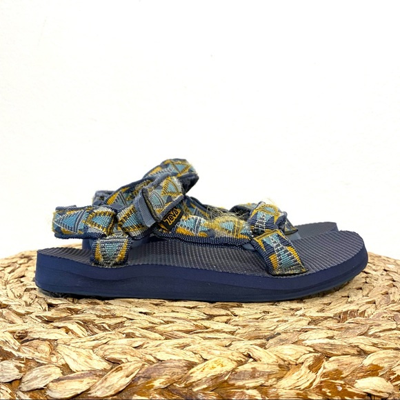 Teva | Shoes | Teva Gold Blue Strap Pattern Sandals | Poshmark